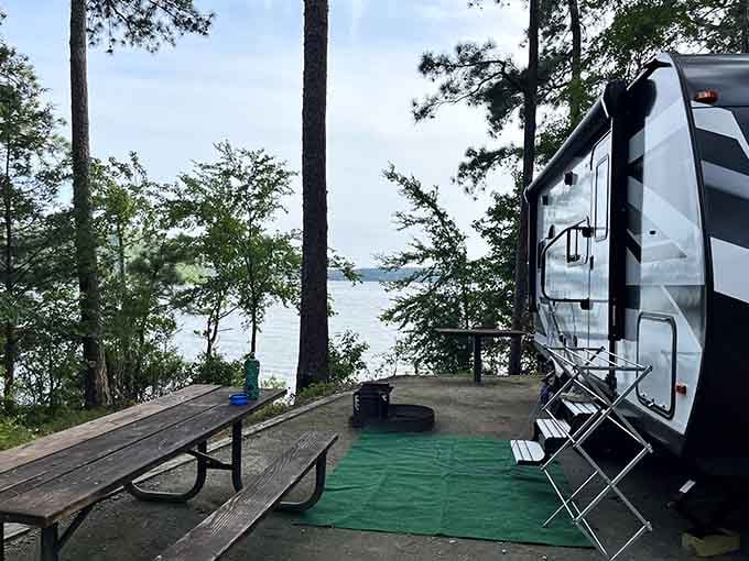 Lakeside camping at Hawe Creek means waking up to views that no hotel room window could ever hope to match or replicate.