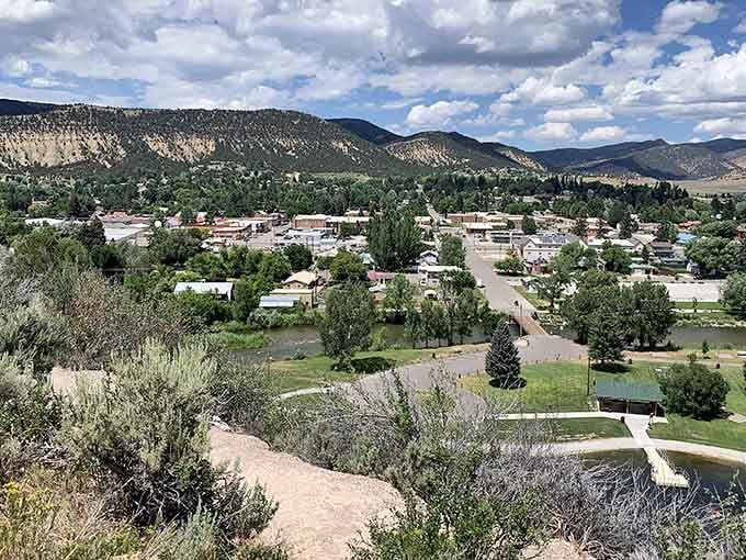 The valley spreads out below like a postcard that somehow became real life, with the White River threading through it all.