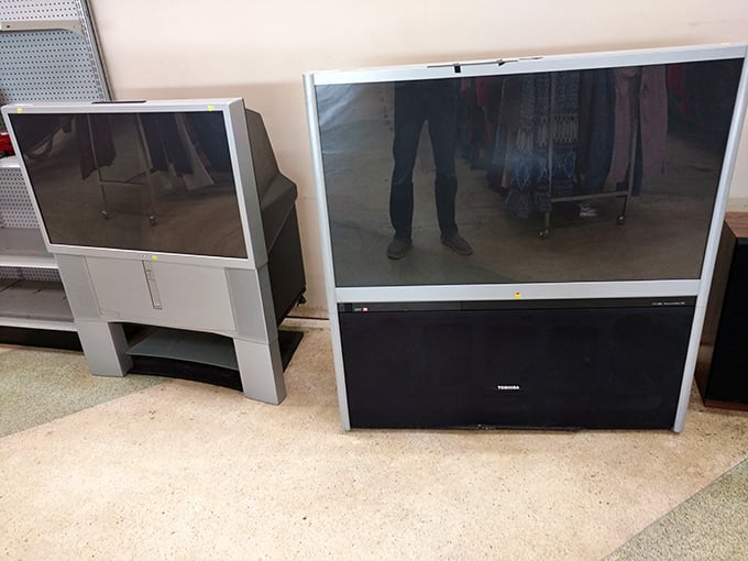 Those vintage rear-projection TVs are perfect if you're nostalgic for when televisions doubled as furniture and workout equipment.