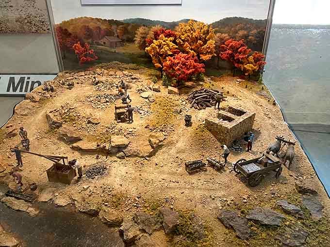 Miniature mining diorama captures the scale and complexity of operations that built entire communities from scratch here.