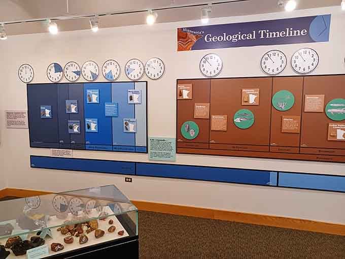 Clocks marking geological eras remind us our daily worries are pretty insignificant in Earth's grand timeline.