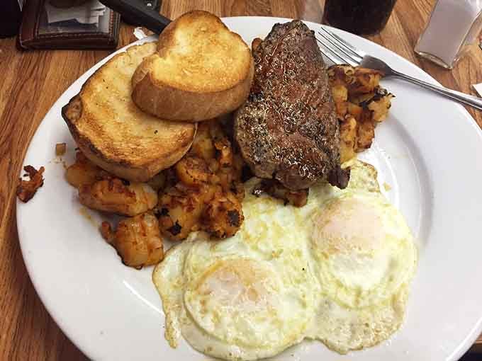 That beautifully seasoned steak next to sunny eggs and crispy homefries is breakfast for champions, literally and figuratively.