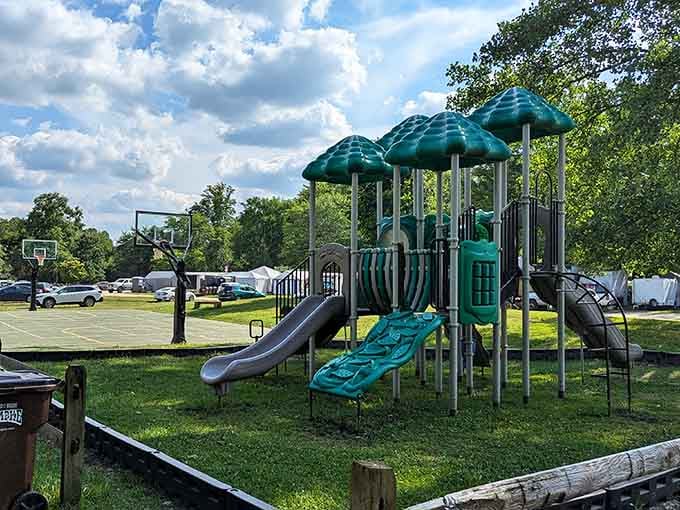 Yes, there's a playground here, because even paradise needs to keep the little ones entertained too.