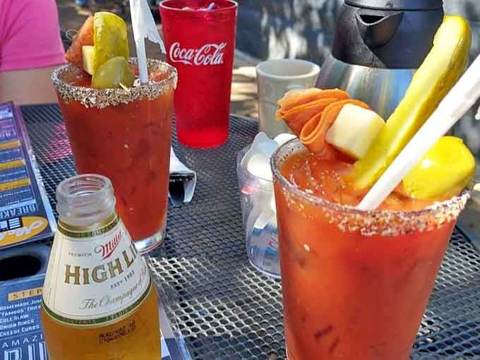 Those Bloody Marys come loaded with enough garnishes to qualify as a salad, making brunch decisions infinitely easier for everyone.