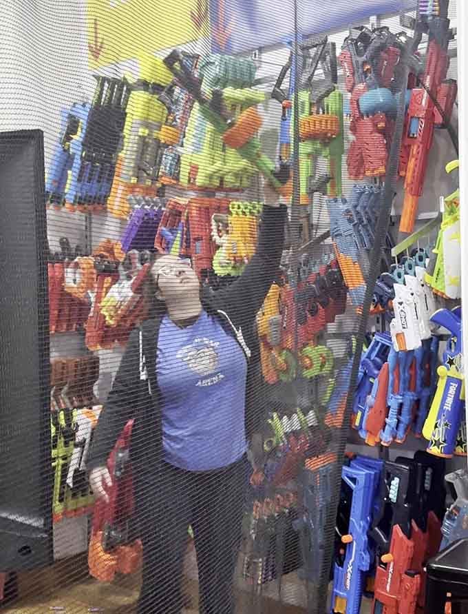 The wall of blasters resembles a candy store for the tactically minded, offering every foam-firing option your inner child could desire.