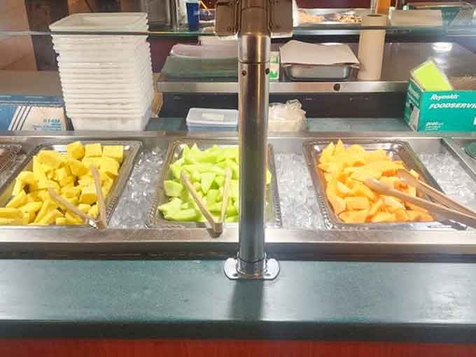 Fresh fruit provides the illusion of healthy choices before you inevitably return for more crab legs.