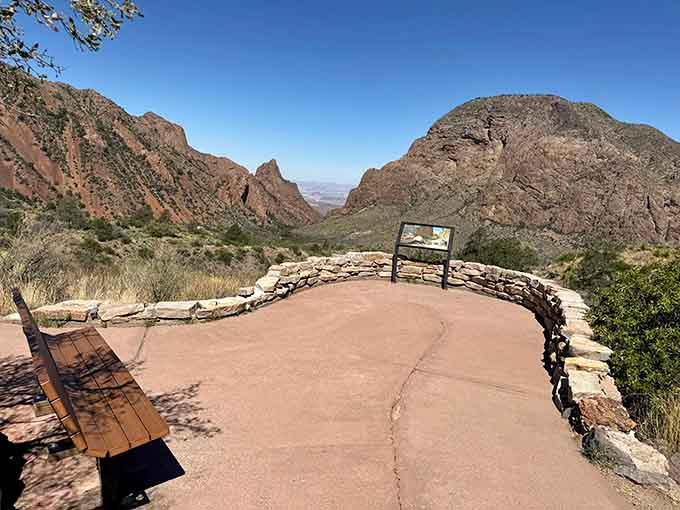 The interpretive area offers a breather and context, where benches provide relief for legs questioning your life choices.