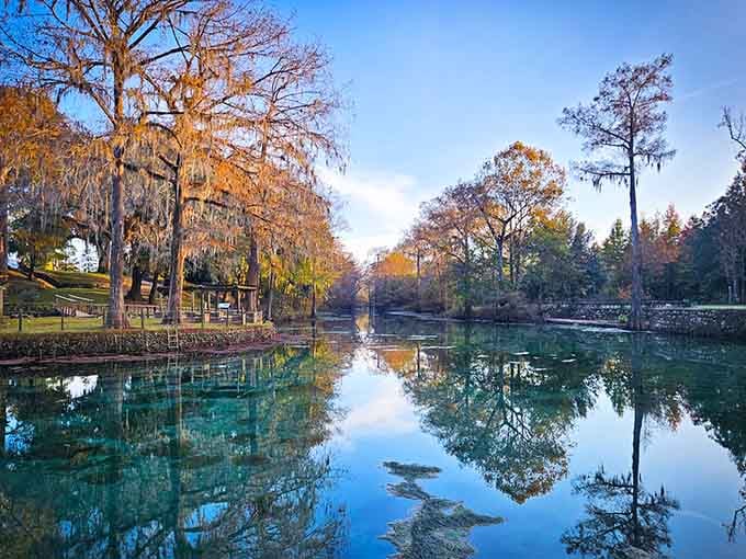 Autumn reflections turn the spring into nature's own kaleidoscope, constantly shifting with the light above.