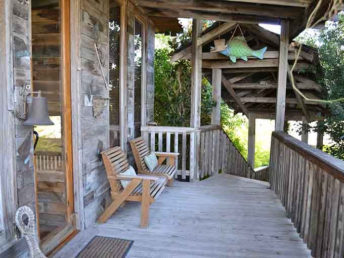 Wooden walkways connect different levels, making you feel like an explorer in your own private jungle retreat.