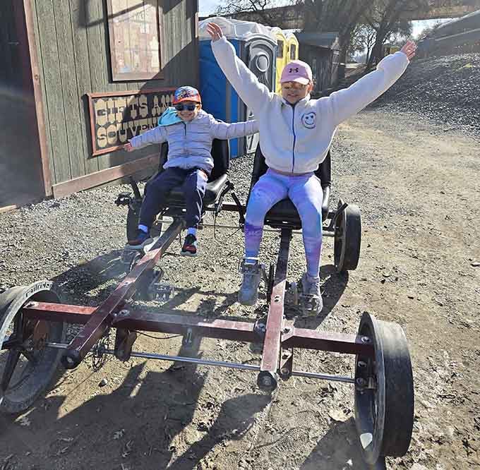 Pure joy captured mid-pedal, because sometimes the silliest ideas make the best memories together.