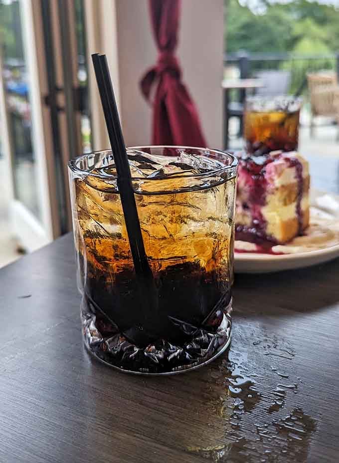A Black Russian by the water hits different, especially when the view competes with the cocktail for attention.