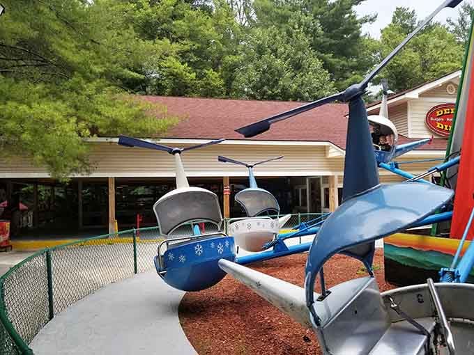 The helicopter ride at Santa's Land spins kids skyward, proving Santa's workshop has modernized its transportation fleet.