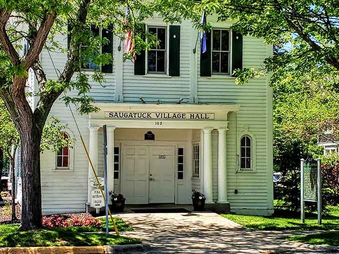 Saugatuck Village Hall stands proud, proving small-town government buildings can actually be photogenic and welcoming.