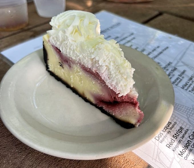 Layers of chocolate and raspberry cheesecake that look like they were designed specifically to end all your worldly troubles.