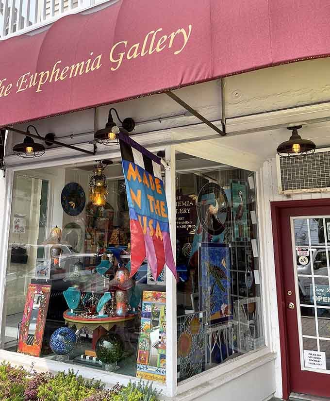 Euphemia Gallery's window display suggests someone here takes "make the USA" very seriously and very colorfully.