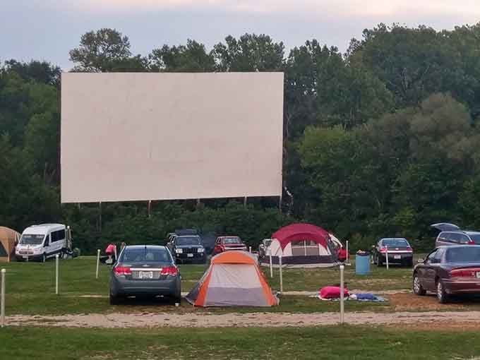 Some folks go all out with tents and camping chairs, turning movie night into a full outdoor adventure.