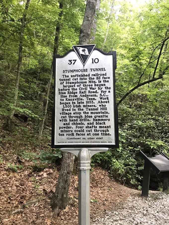This marker tells the tale of 1,500 Irish miners who carved dreams into a mountain with primitive tools.