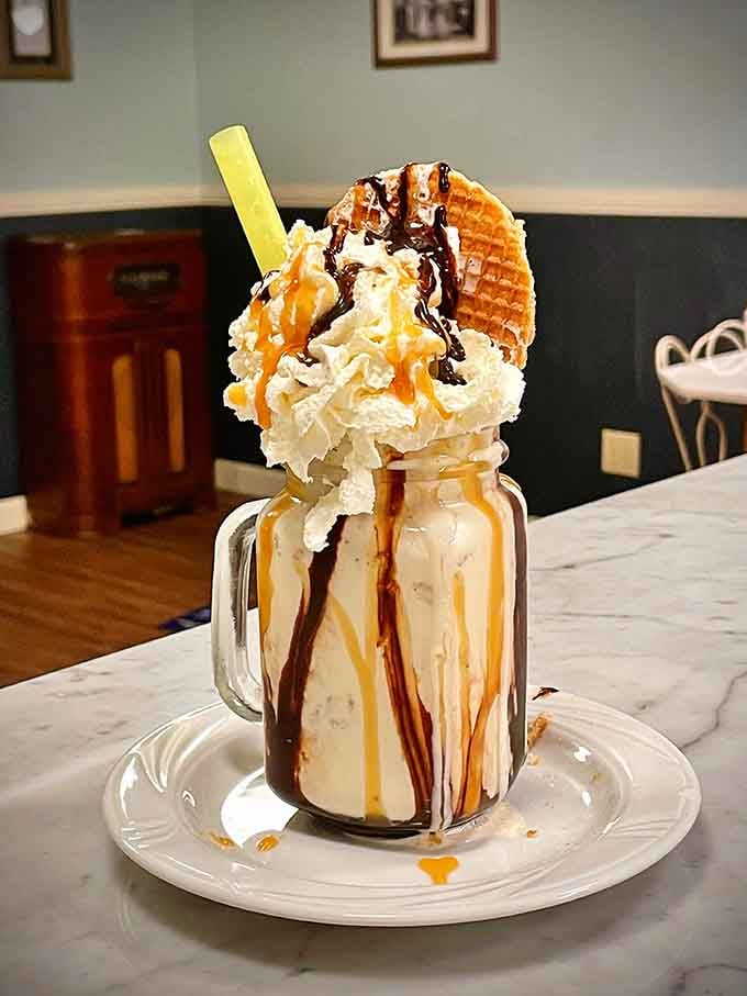 This monster shake doesn't mess around; it's basically a full meal disguised as dessert.