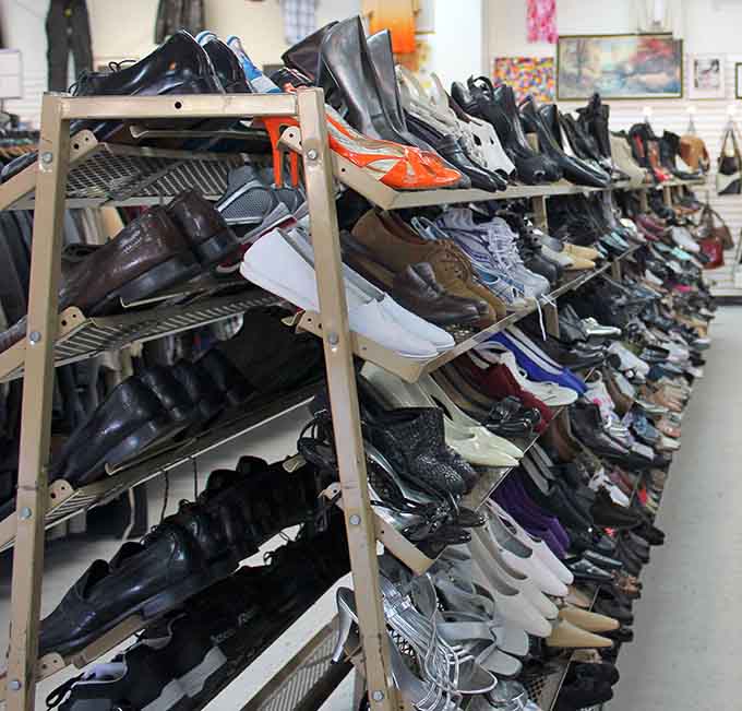 Shoe lovers rejoice at this footwear fortress, where every step forward means money saved for actual adventures.