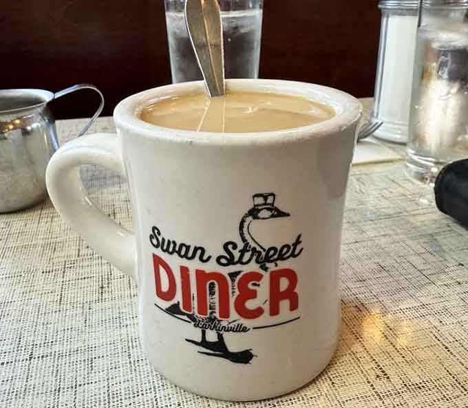 Coffee in a classic diner mug with the Swan Street logo just tastes better than anywhere else.