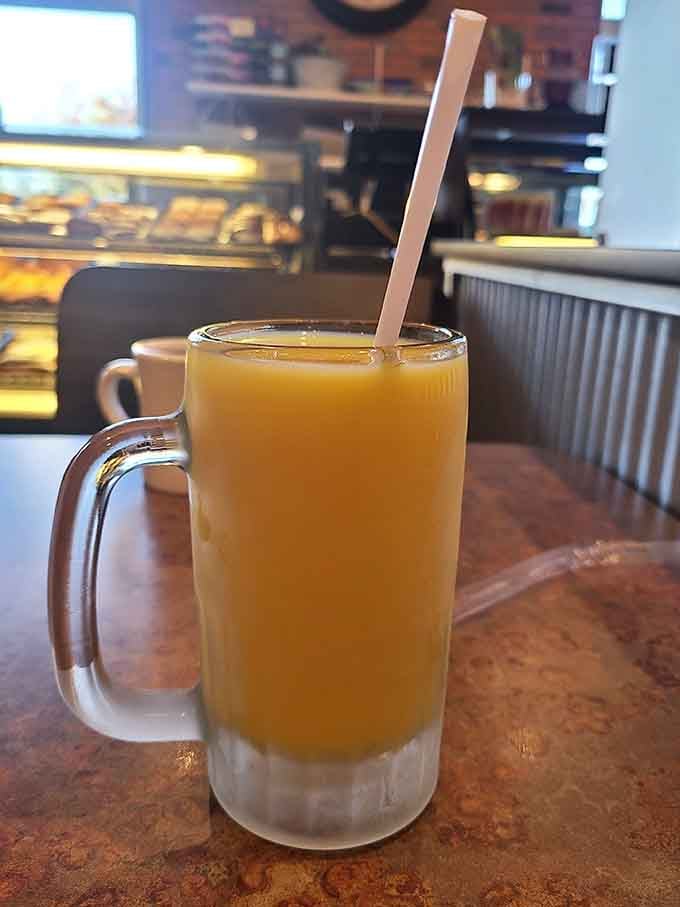 Fresh-squeezed orange juice in a frosty mug tastes like sunshine, even during those long winters.