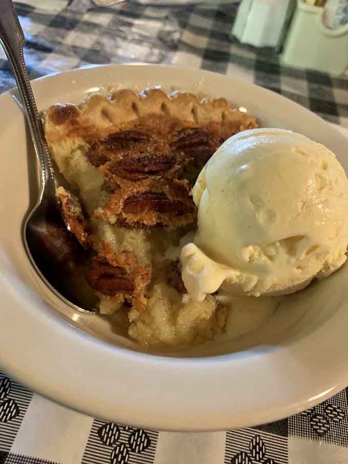 Buttermilk pecan pie topped with vanilla ice cream: the South's answer to everything that ails you.