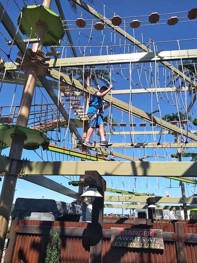 The ropes course dangles overhead, turning brave kids into temporary acrobats against the Carolina sky.