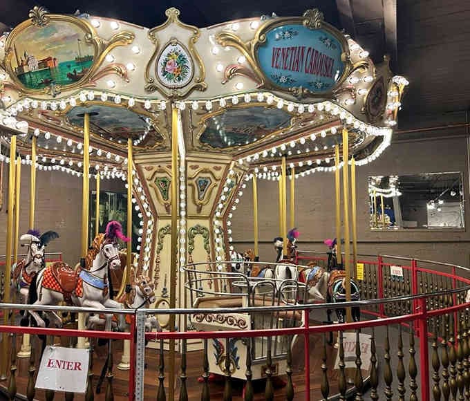 The Venetian Carousel gleams like it just stepped out of a time machine set to "pure happiness."