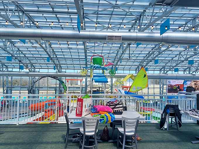 Seating with a view of the kids' area means parents can relax while maintaining visual supervision.