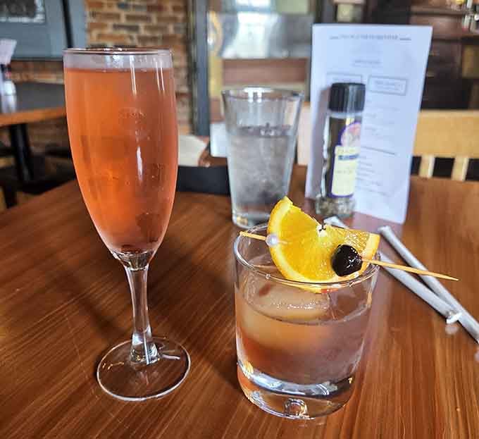Brunch cocktails catching the light remind you that mimosas and old fashioneds make mornings infinitely more interesting and civilized.