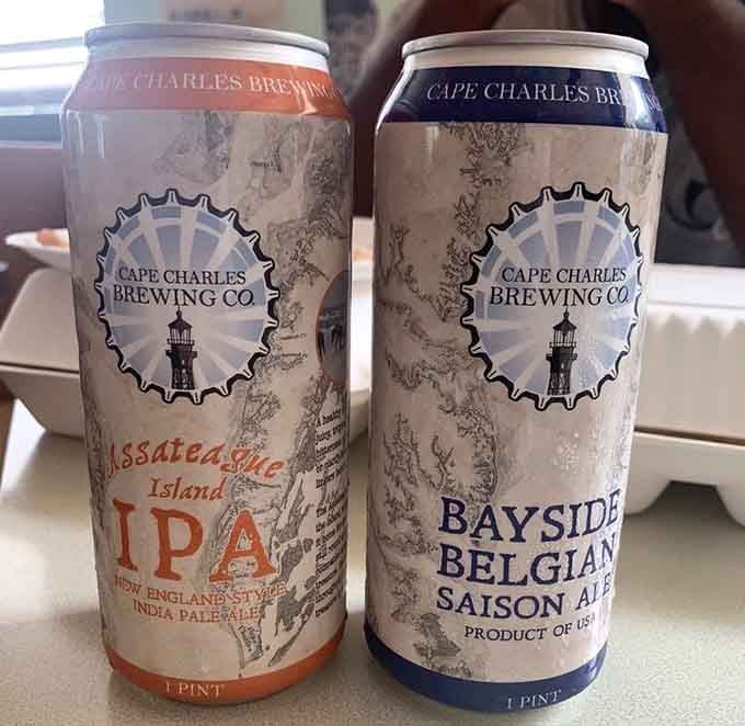 Cape Charles Brewing Company cans proving that great seafood deserves equally great local beverages as companions.