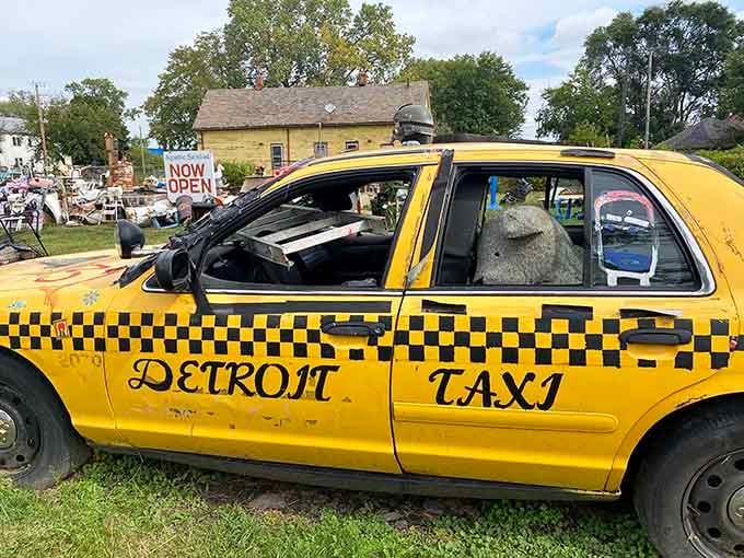 This Detroit taxi has retired from picking up fares and now serves as a canvas for creative expression.