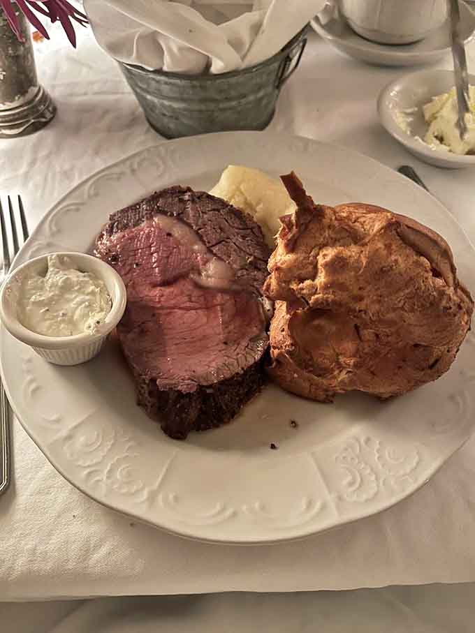 Prime rib so tender it practically whispers sweet nothings to your taste buds with every perfectly cooked bite.