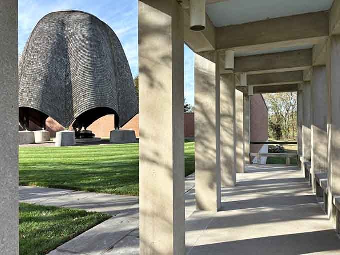 Even the covered walkways frame this masterpiece like it's the star of its own architectural show.