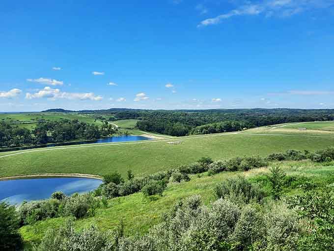 Rolling green hills dotted with lakes create a landscape so stunning it could pass for a Windows screensaver.