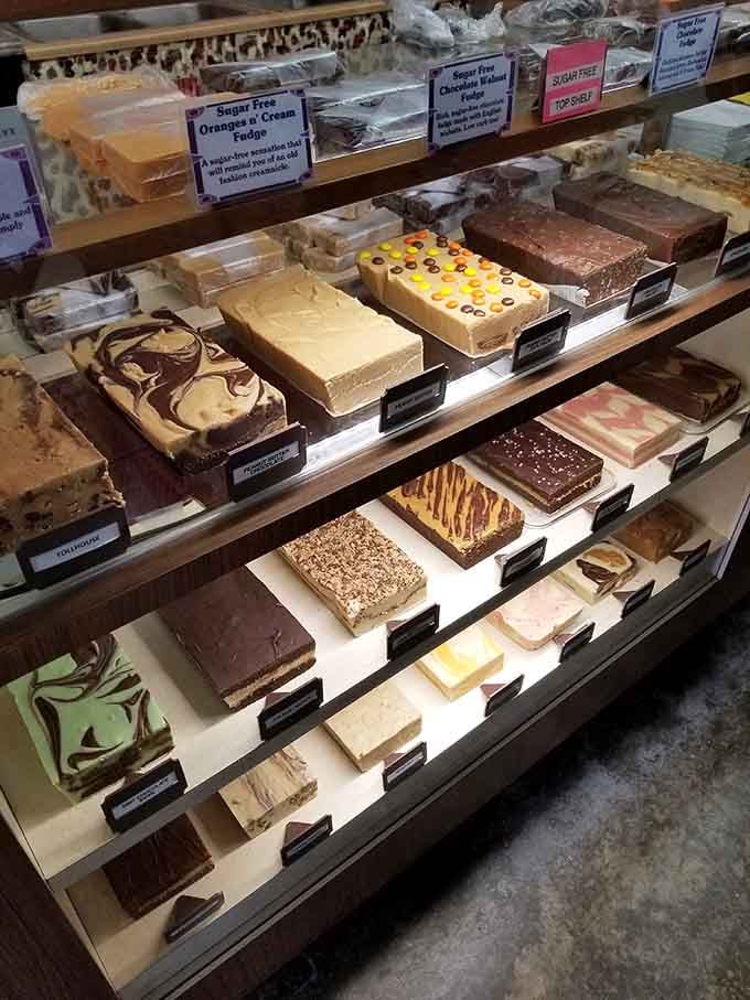 Homemade fudge in flavors you didn't know existed, stacked like delicious edible building blocks of pure temptation.