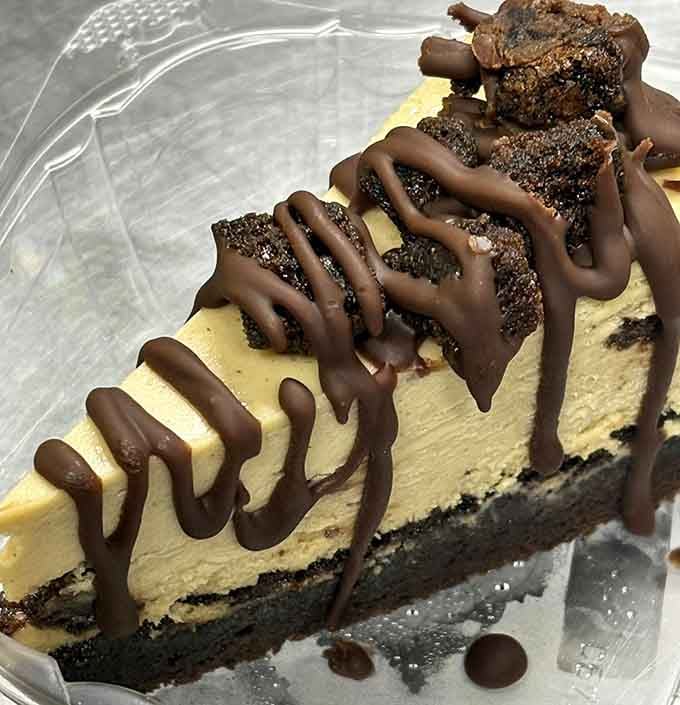 Brownie cheesecake drizzled with chocolate, because sometimes you need dessert to complete the barbecue experience perfectly.