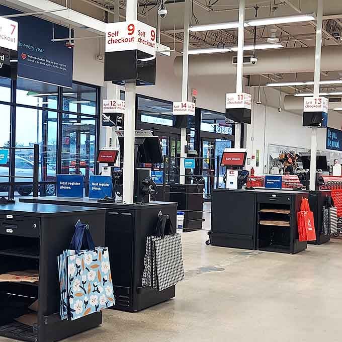 Modern self-checkout stations make leaving with your treasures faster than you can say "I need this."