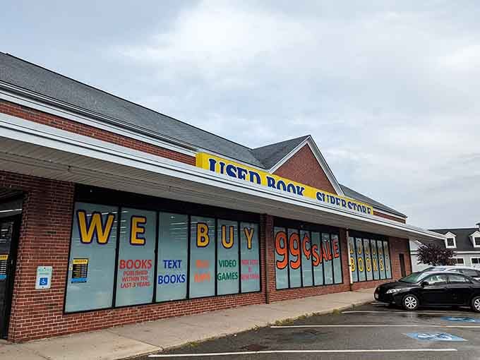 Those cheerful window signs promise books, videos, and games, basically everything the internet said was obsolete.