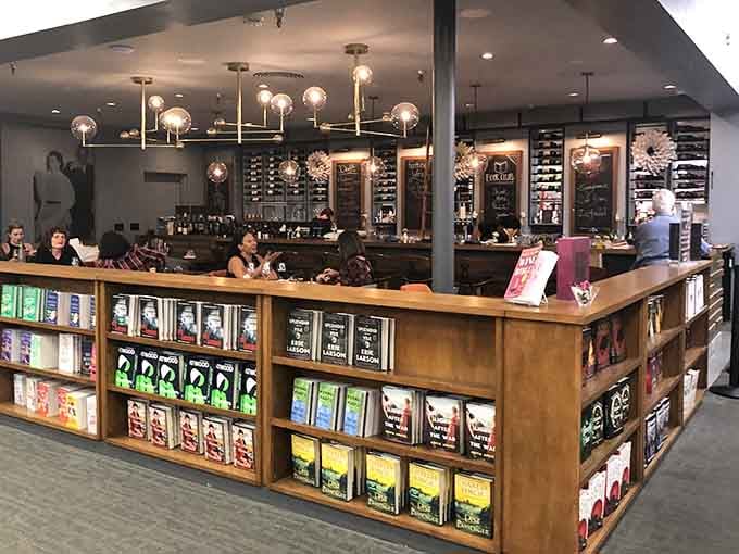 The bar seamlessly integrates into the bookstore, proving that civilization has finally peaked in Pasadena.