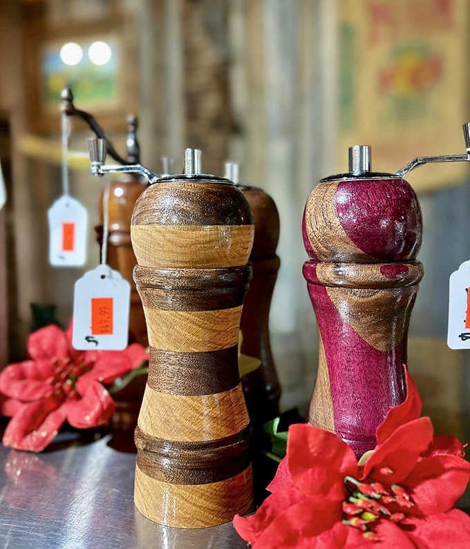 Handcrafted wooden pepper mills that look too beautiful to hide in a kitchen drawer.
