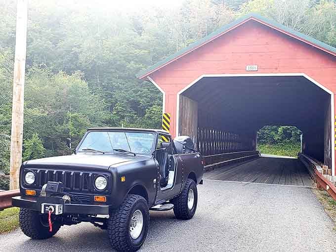 That vintage Jeep looks right at home here, like they're both survivors from a simpler, sturdier era.