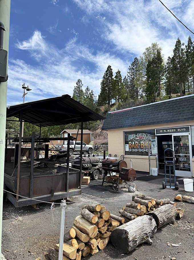 Asian-American Barbecue brings smoky goodness to town, complete with firewood stacked like they mean serious business.