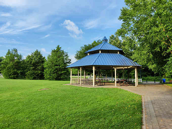 A gazebo and green space invite you to slow down, breathe deep, and remember what life was like before smartphones.