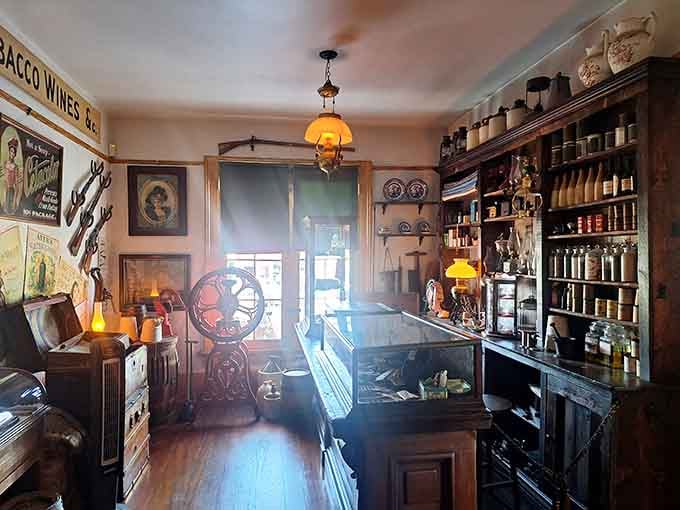 This general store display looks ready for business, stocked with vintage goods that Yankee Jim never got to purchase.