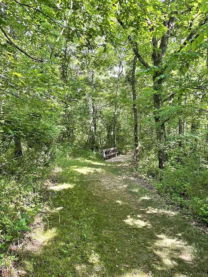 Shaded trails wind through woods where you can almost hear echoes of a different Missouri.