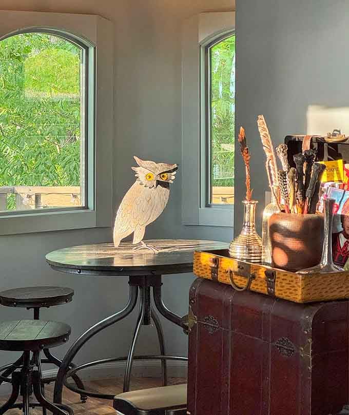 That vintage trunk and owl figurine create the perfect breakfast nook for aspiring witches and wizards alike.