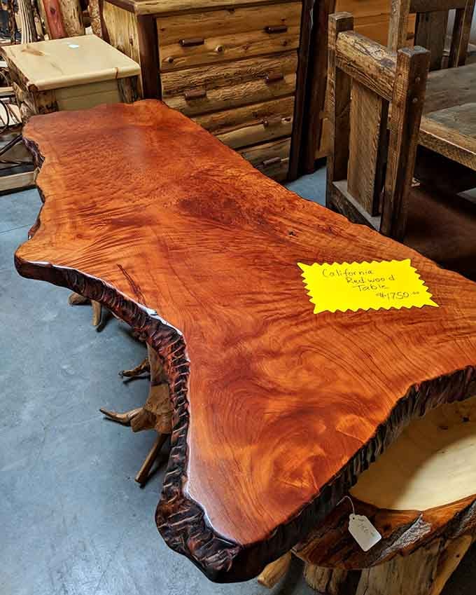 That live-edge table is basically a work of art that happens to hold your dinner plates, coffee cups, and existential conversations.