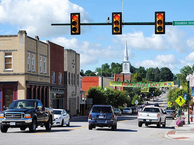 Main Street traffic moves slowly enough that you can actually read the signs and enjoy the view.