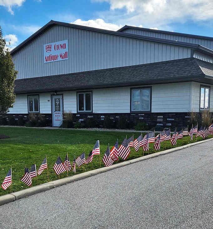 Those patriotic flags create a welcoming parade leading straight to the front door of discovery.